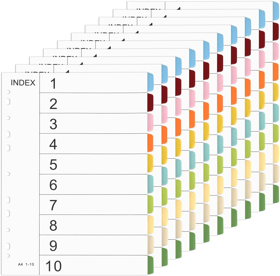 Srvnpioy Multicolored Dividers A4, 10 Part, 5 Pack for Lever Arch Files ...