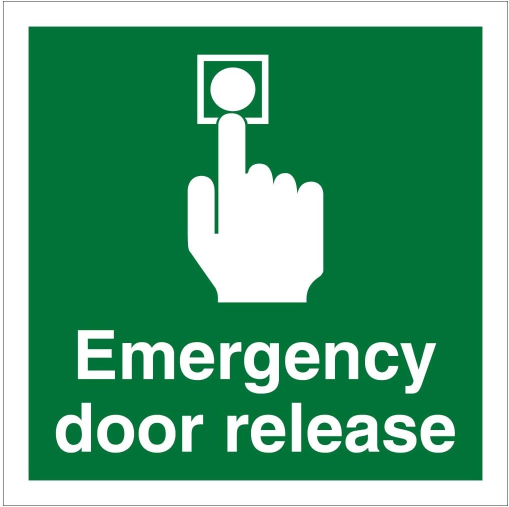 Emergency Door Release Sign 100mm x 100mm Self adhesive vinyl sticker ...