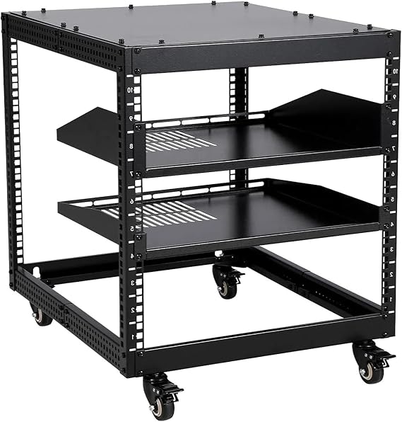 Amazon.com: 10U Open Network Rack, 2 Trays & Casters, Height Adjustable ...