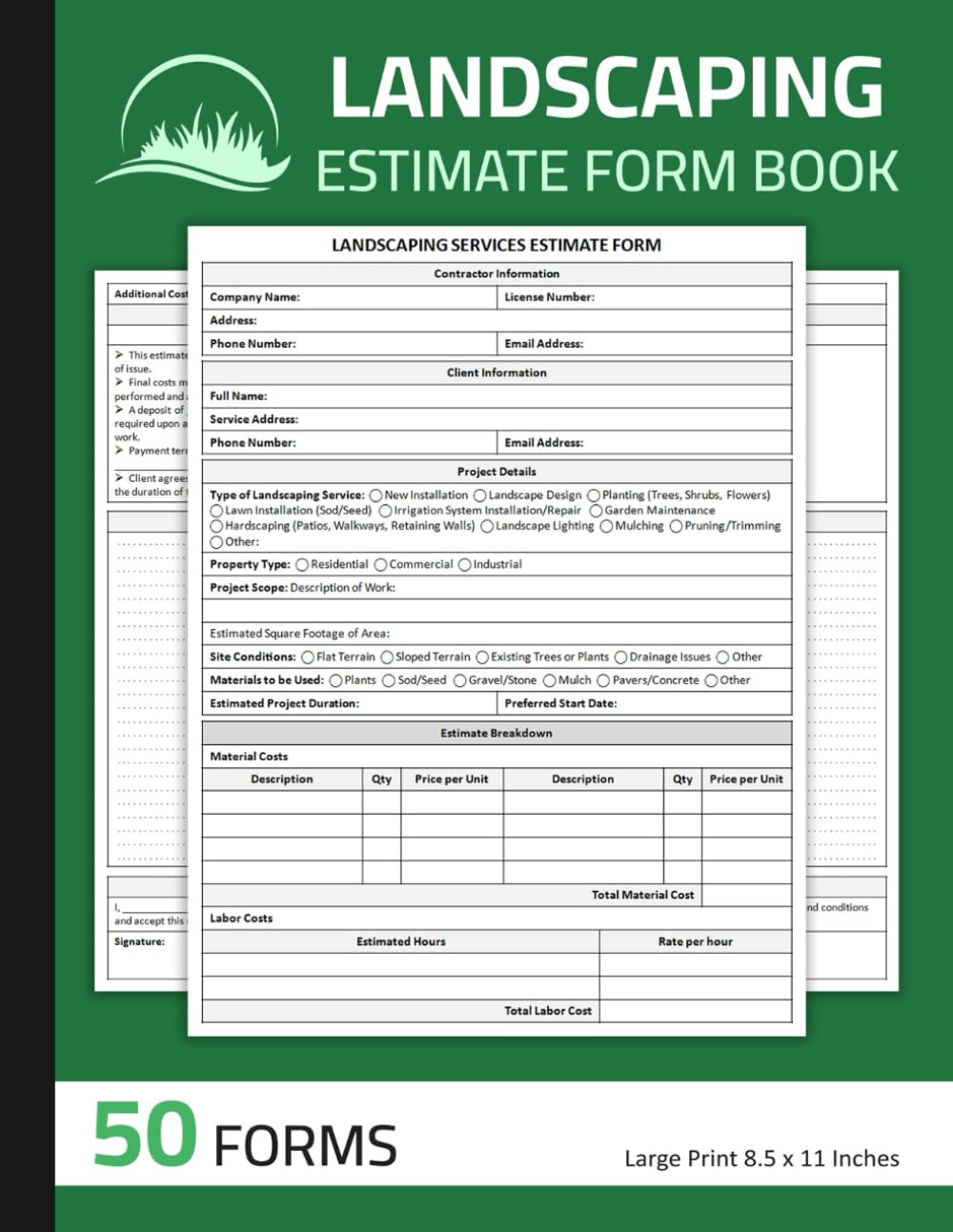 Landscaping Estimate Form Book: Landscape Estimating Sheets for ...