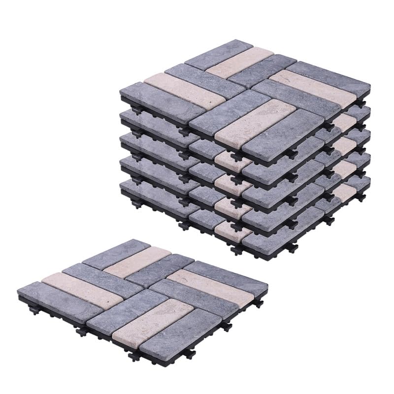 Sharpex Stone Deck Tiles with Interlocking | 10 Piece Stone Floor ...