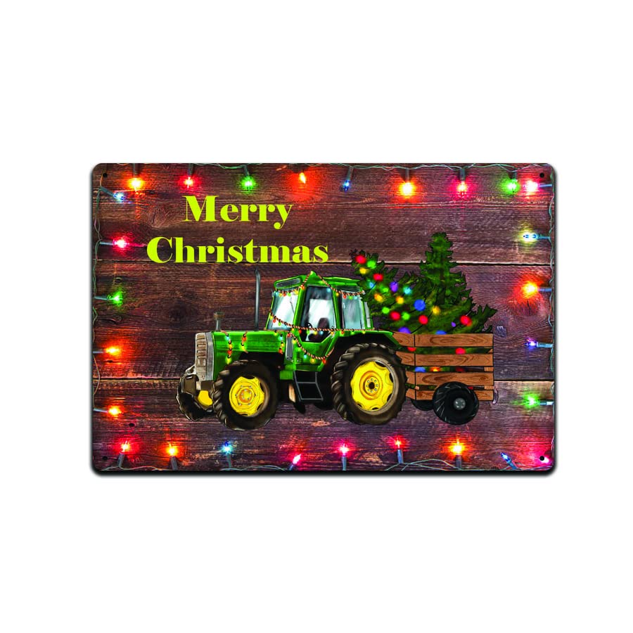 Amazon.com : Christmas Tractor 12 X 8 Metal Tin Sign Décor Merry ...