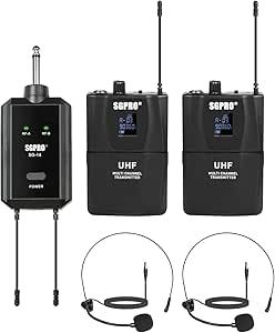 Amazon.com: SGPRO Dual Wireless Head-Worn Microphone Set - Compact Transmitter & Receiver with ...