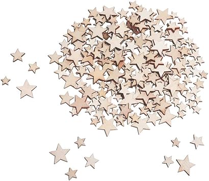 CUWELT 700pcs Mini Wooden Stars Slices, Mixed Size Wooden Star 10/12/15 ...