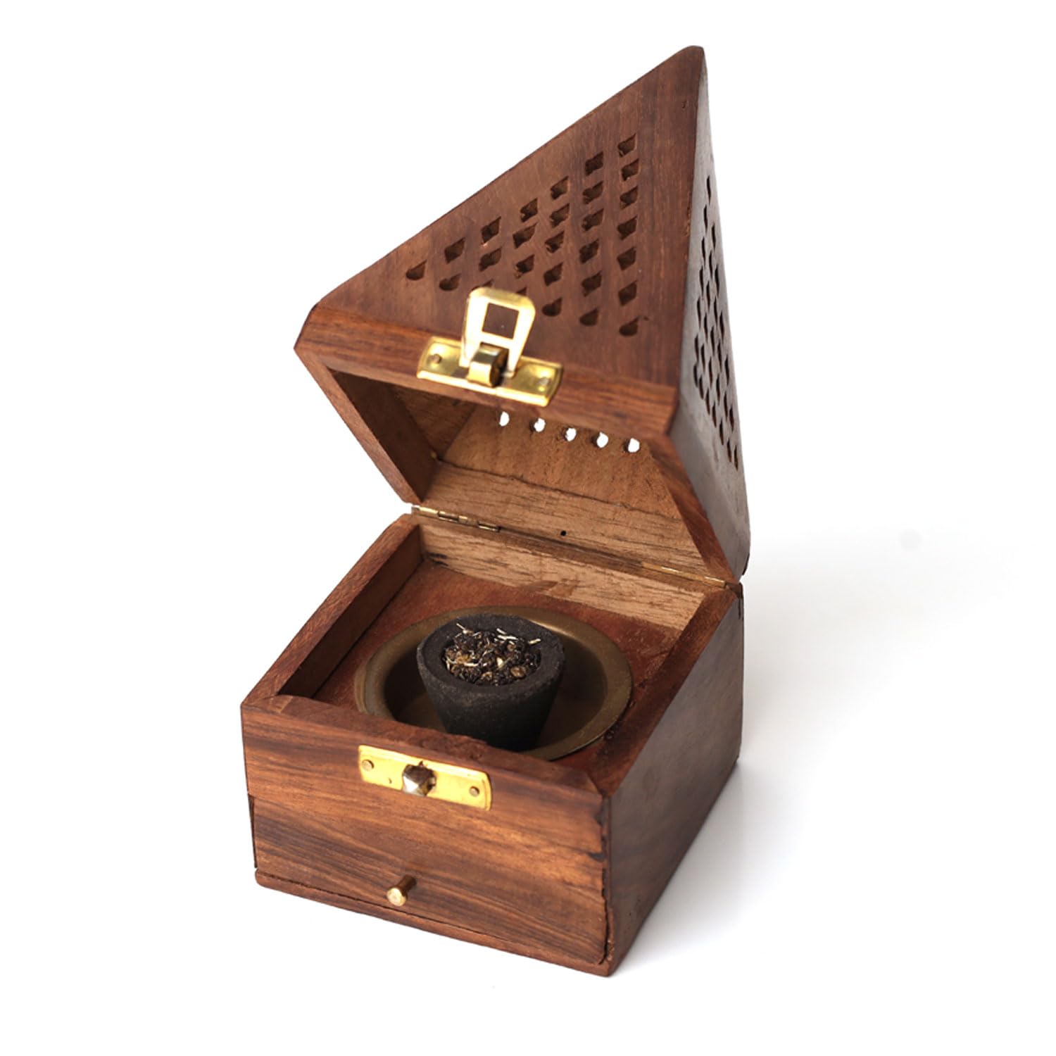 SIGNAMIO® Wooden Sambrani Dhoop Dhup Cup Cone Batti Stand with Drawer ...