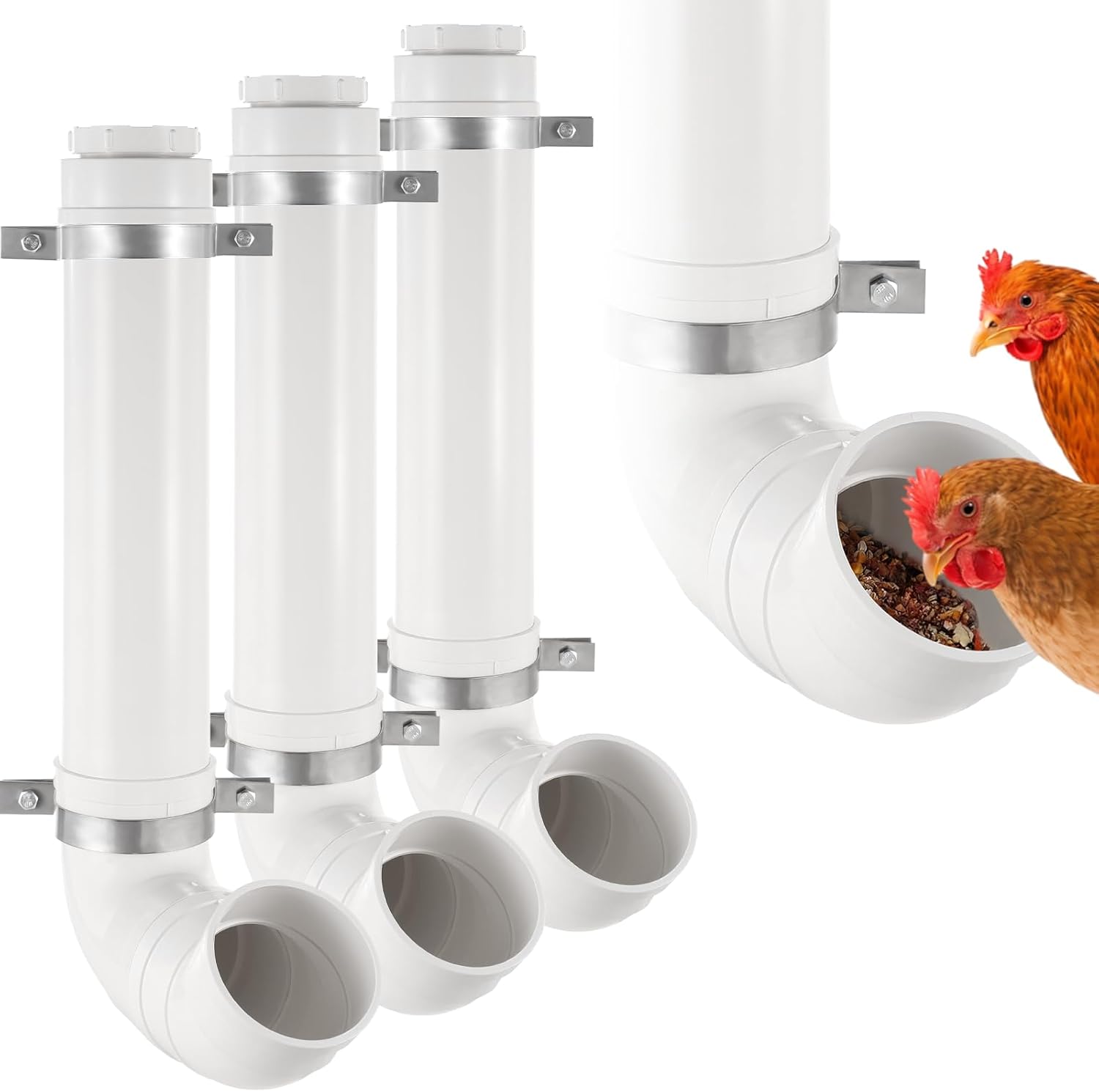 Amazon.com : 3 Pack Automatic Chicken Feeder No Waste, PVC Pipe Chicken ...