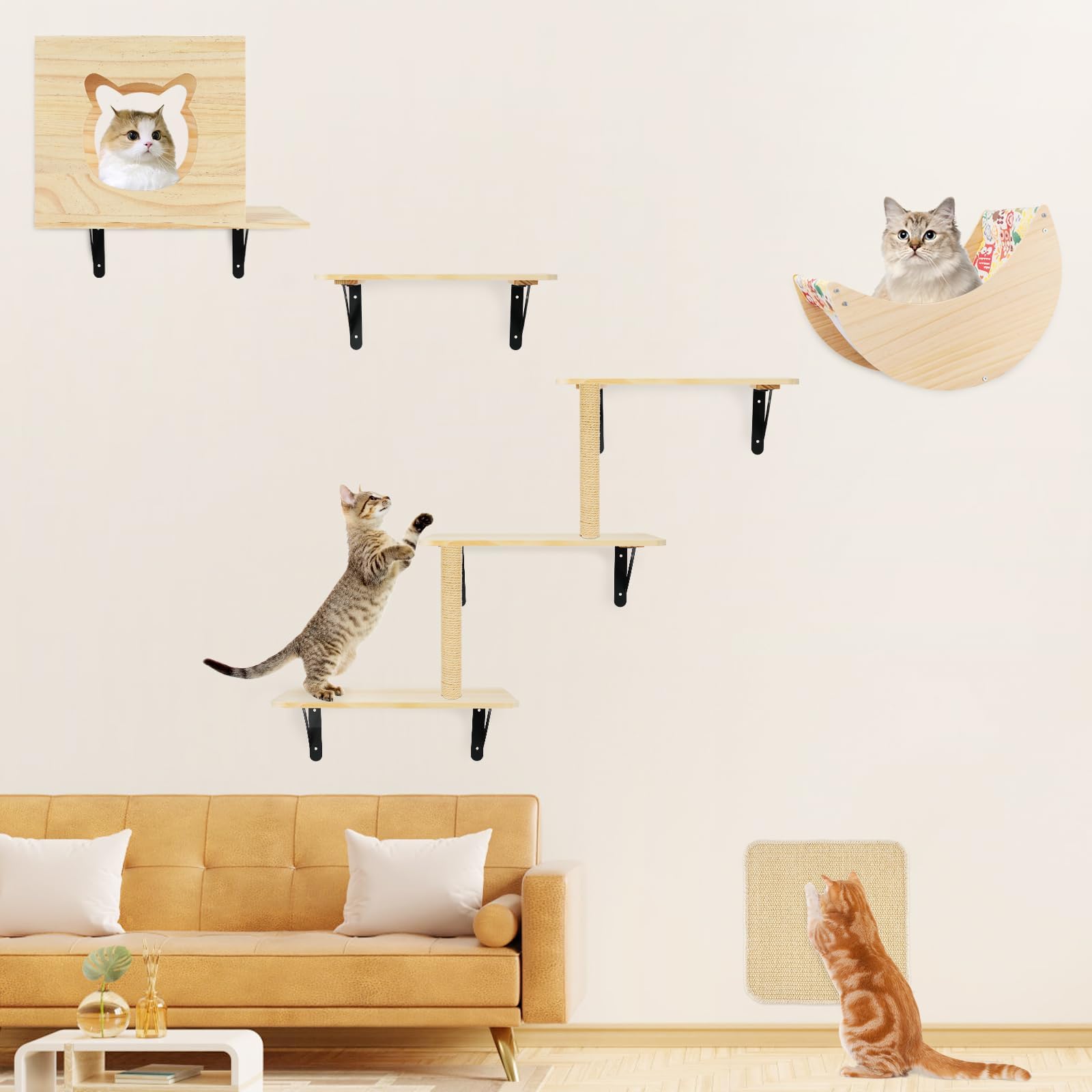 Amazon.com : Cat Wall Shelves, 5pcs Cat Wall Furniture, Wooden Cat Wall ...