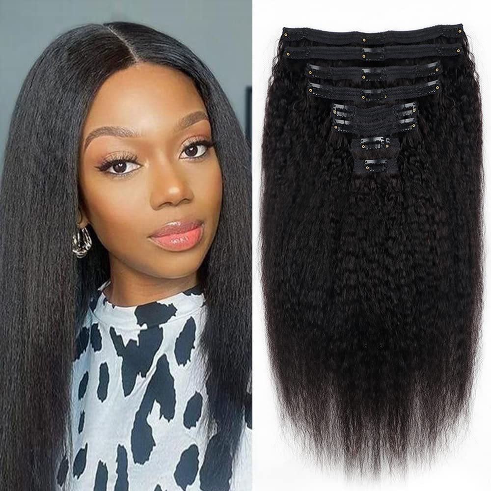 Amazon.com : Kinky Straight Clip in Hair Extensions for Black Women ...