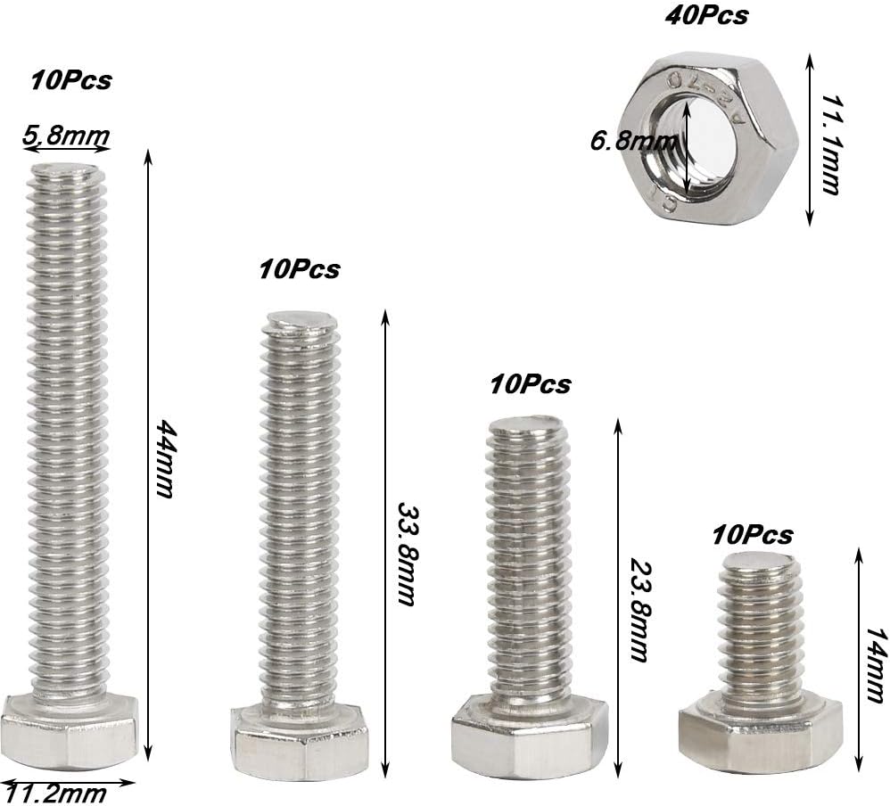“N/A” 80pcs M6 Nuts and Bolts Set, Hex Nut Insert Locking Screws ...