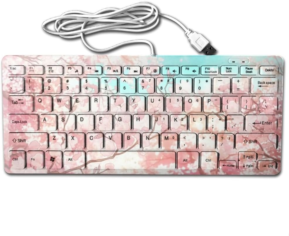 Cherry Blossoms Art Mini Keyboard,Wired Thin Light 78 Keys USB For Pc ...