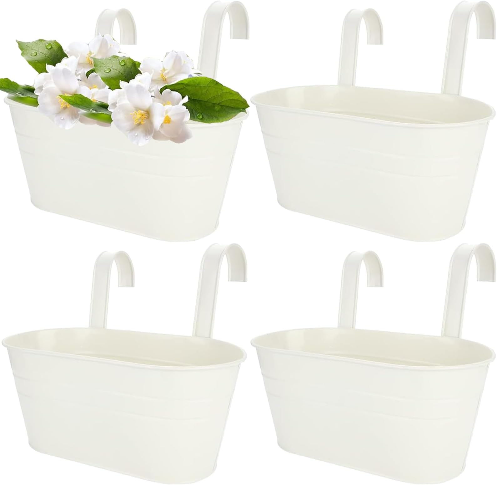 KAHEIGN 4Pcs Metal Hanging Flower Pots, 27.5cm Large Plant Pots Hanging ...