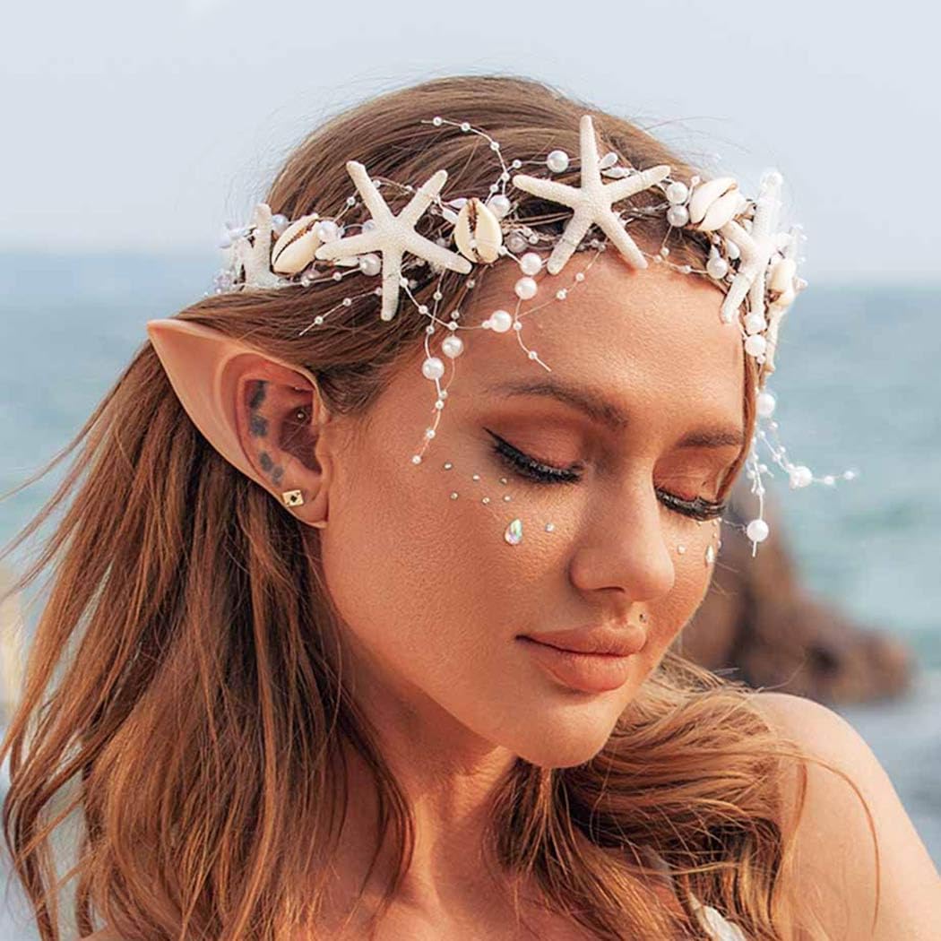 Amazon.com : CASDRE Starfish Bride Wedding Headband Brown Pearl Bridal ...