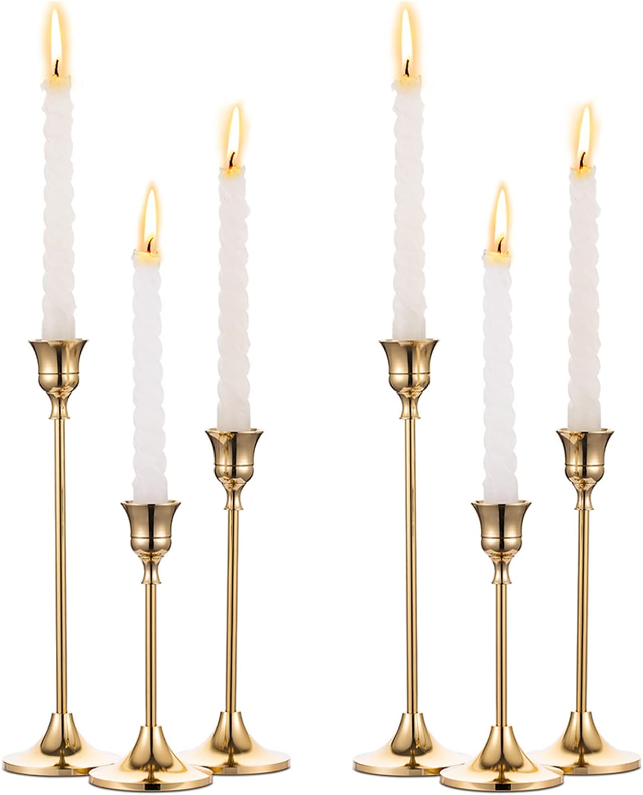 Amazon.com: Brass Taper Candle Holders - Set of 6 Antique Brass Finish ...