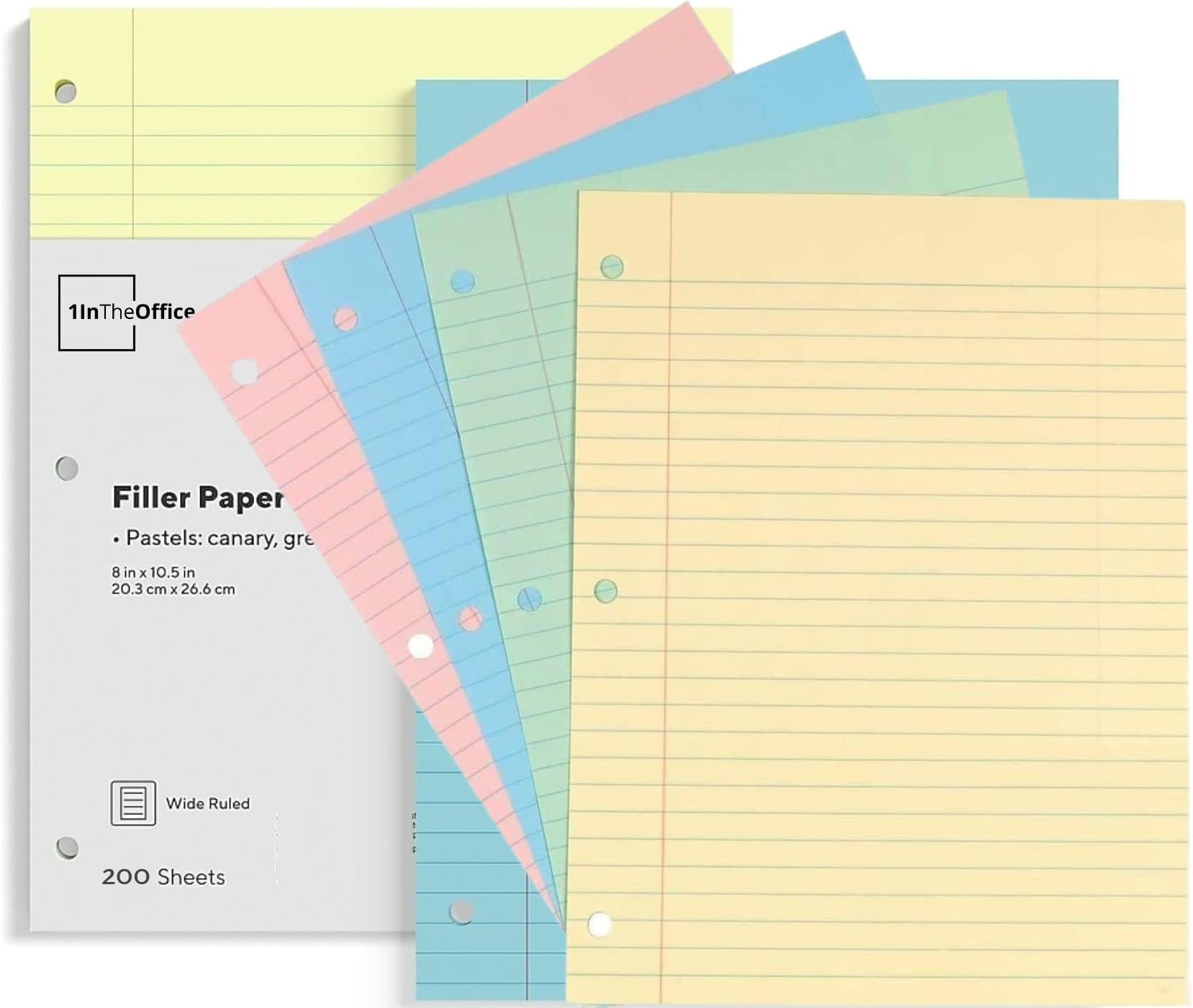 Amazon.com : 1InTheOffice Colored Notebook Paper, 8.5x11 Wide Ruled ...