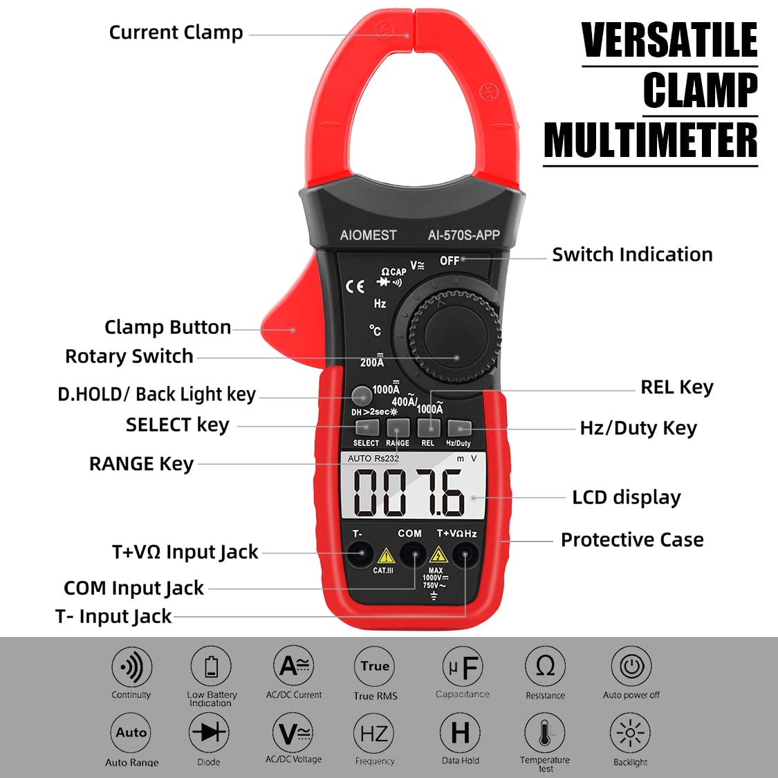 Snapklik.com : AIOMEST Digital Clamp Multimeter, AC&DC Amp Volt Ohm ...