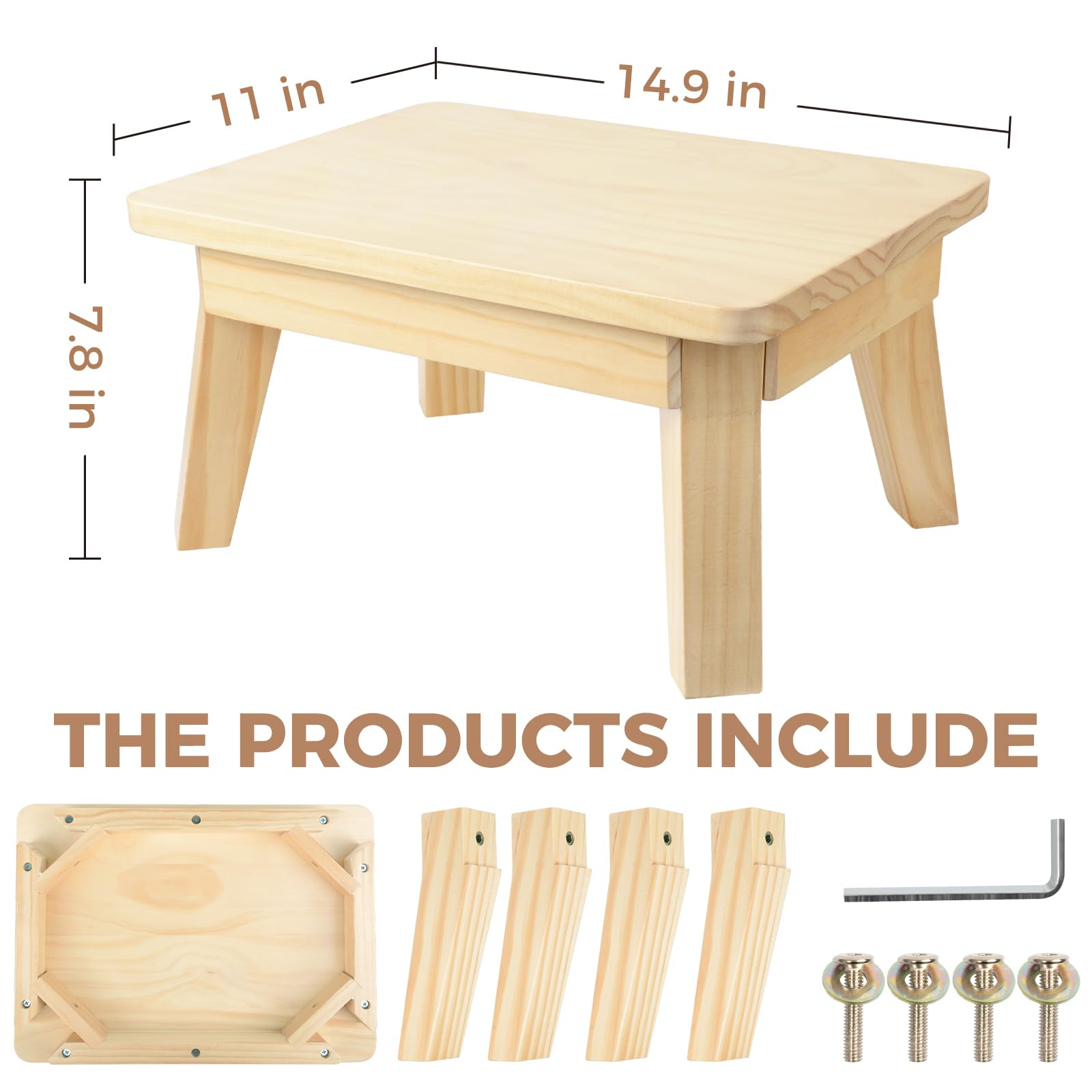 HOUCHICS Wooden Step Stool,One Step Stool for Adult Kids,Wood Bedside ...