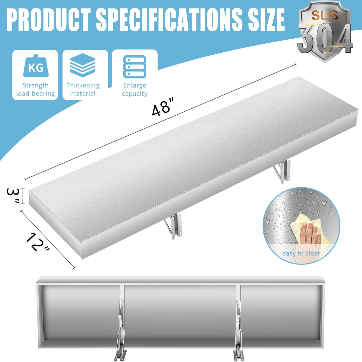 Concession Shelf- 48L x 12W Inch Stainless Steel Foldable Perfect for ...