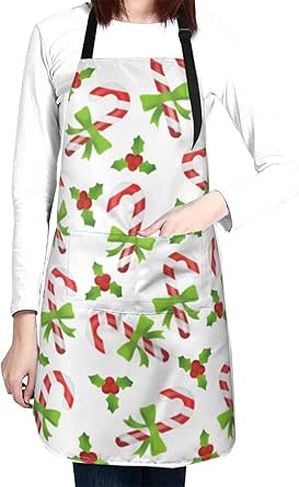Amazon.com: Mvirnsw Candy Canes Apron Cooking Apron With Pockets ...