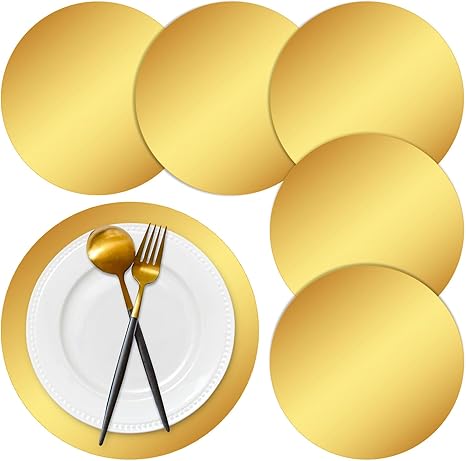 Amazon.com: 100 Pieces Gold Paper Placemats Round Disposable Glitter ...