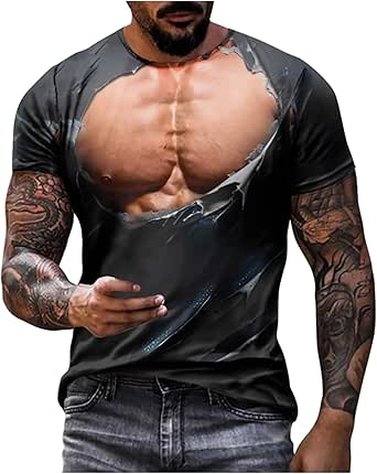 3D Fake Abs Printed T Shirts for Men Funny Short Sleeve 3D Graphic Tees ...