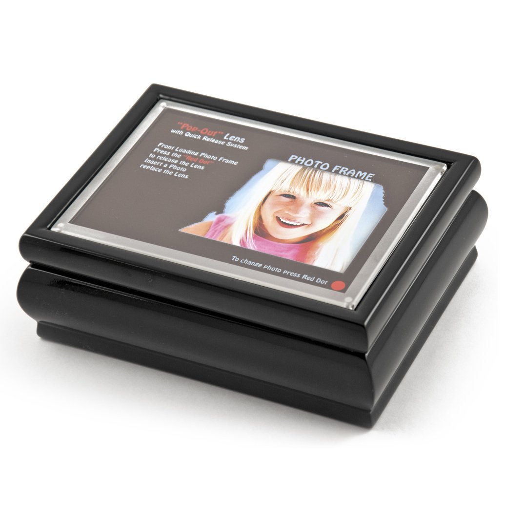 Buy 4" X 6" Black Lacquer Photo Frame Music Box with New Pop-Out Lens ...