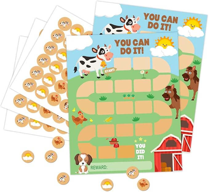 Amazon.com : Farm Animals Reward Chart with Matching Round Themed ...