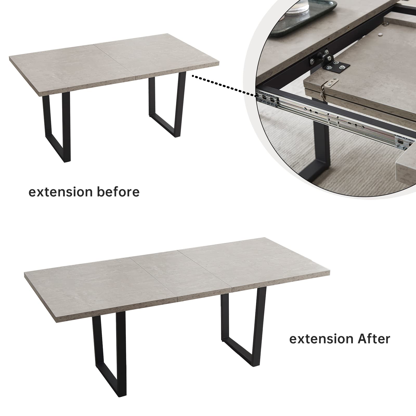 Zerifevni Extendable Dining Table for 6-8 Seat, Rectangle Kitchen Table ...