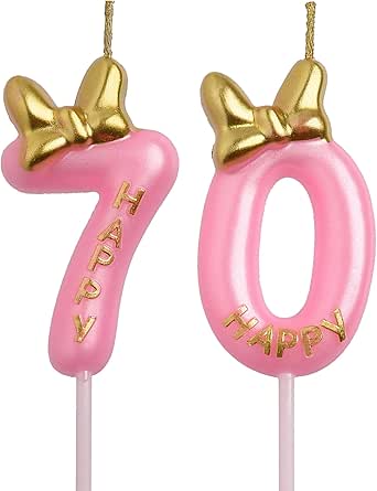 Amazon.com: AOOLADA 70th Birthday Candles, Pink 70 Year Old Number ...