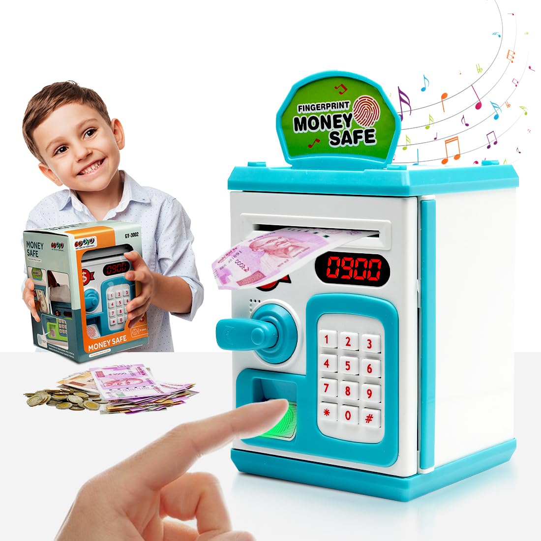 Buy GOOYO Money Bank for Kids with Fingerprint Sensor and 3-Step Safe ...