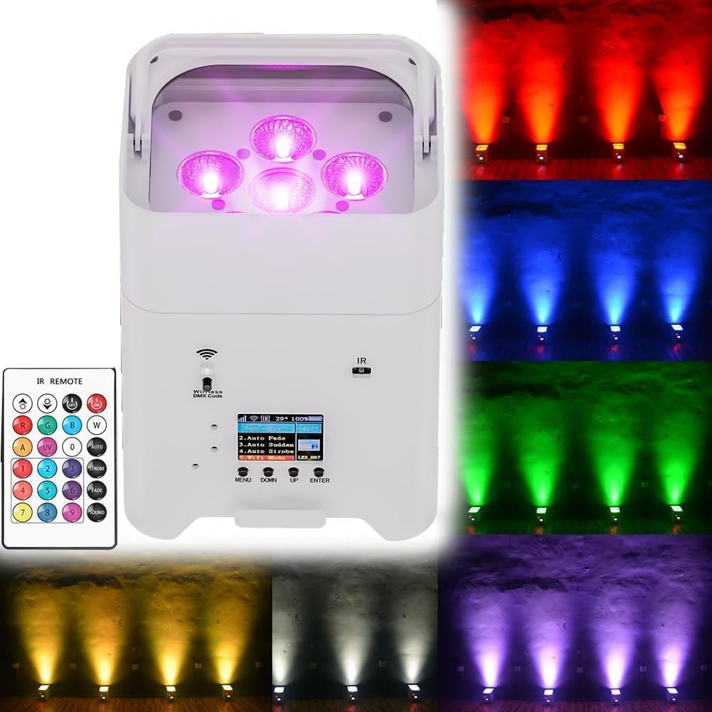 Stage Par Light, 6x18W RGBWA+UV Uplighting Stage Light, 8800mAh Built ...