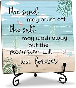Amazon.com: Beach Wooden Sign Desk Decor Wood Plaque with Support Stand ...