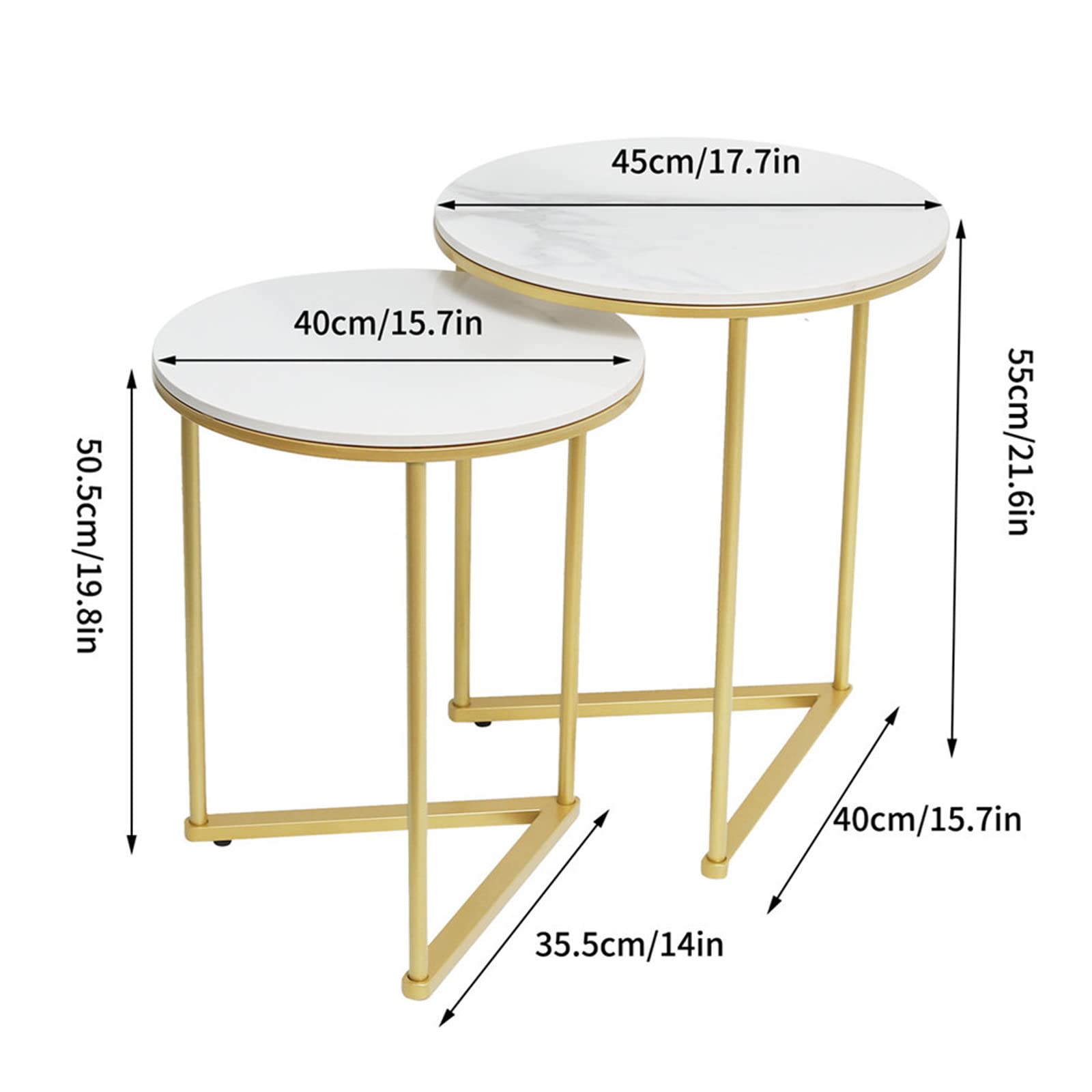 Wisfor Nesting Side Table Set of 2 Gold Marble Nesting Accent Table Set with Sintered Stone ...