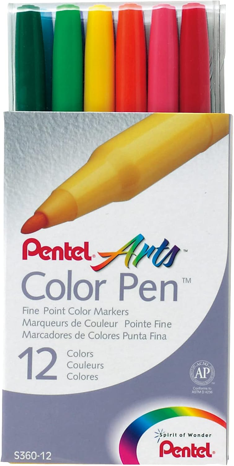 Amazon.com : Pentel Arts Color Pen, 12-Color Set (S360-12) : Office ...