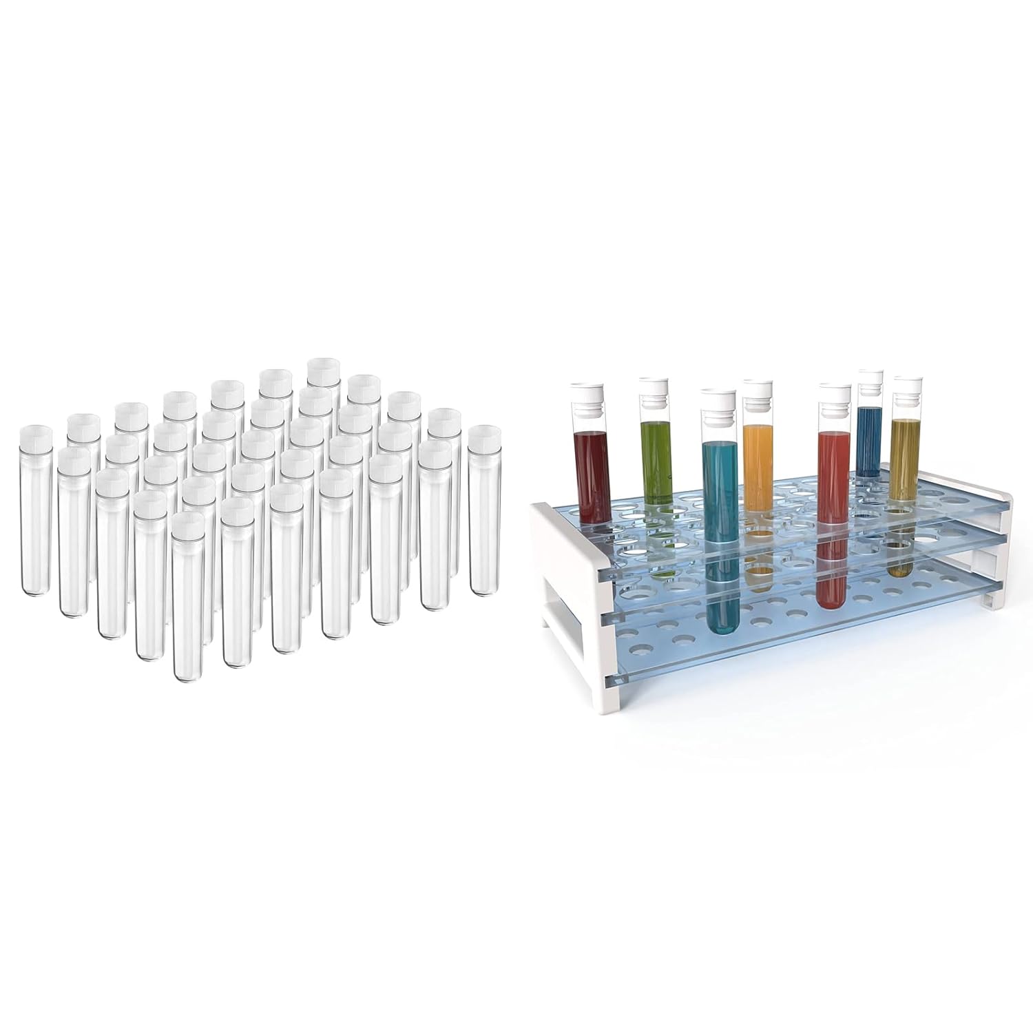 A Bundle of 50pcs 12x100mm(8ml) Clear Plastic Test Tubes with Caps and ...