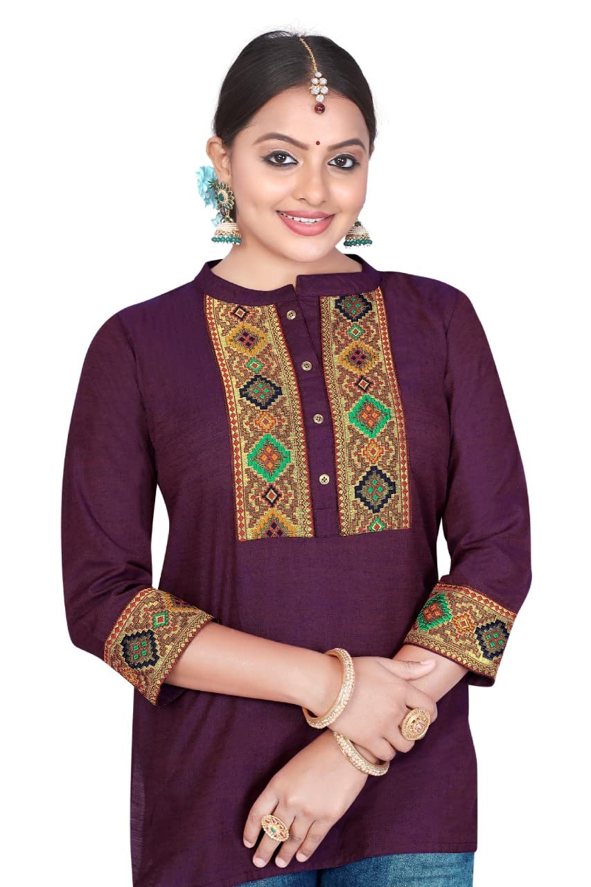 Buy RUCHI FAB Short Kurti for Women | Embroidered Straight Rayon Kurta | Round Neck Full Sleeves ...