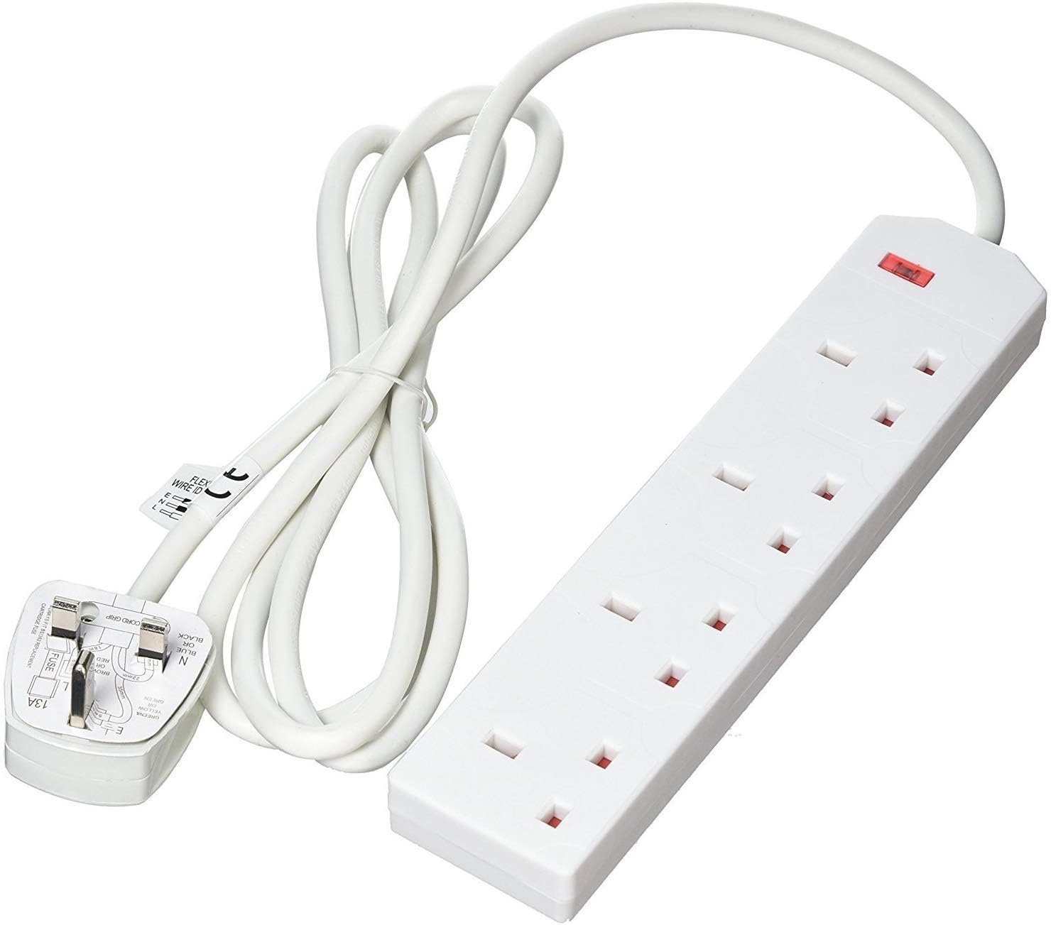 EUROSONIC 4 Way Gang 2M Meter Metre 13Amp Extension Lead Cable Plug ...