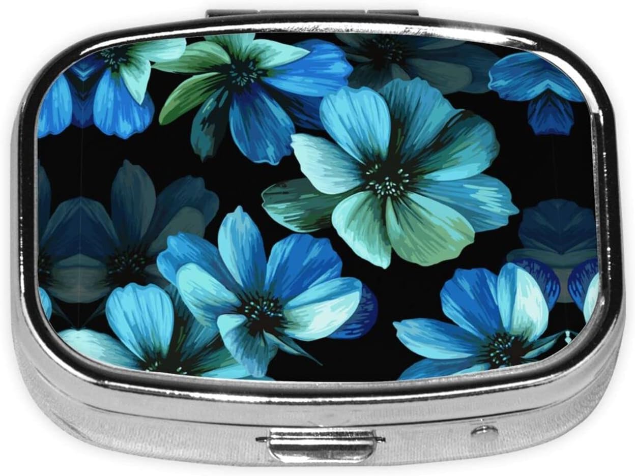 Blue Flower Square Pill Box, Pill Dispenser Box Cod Liver Oil Box ...