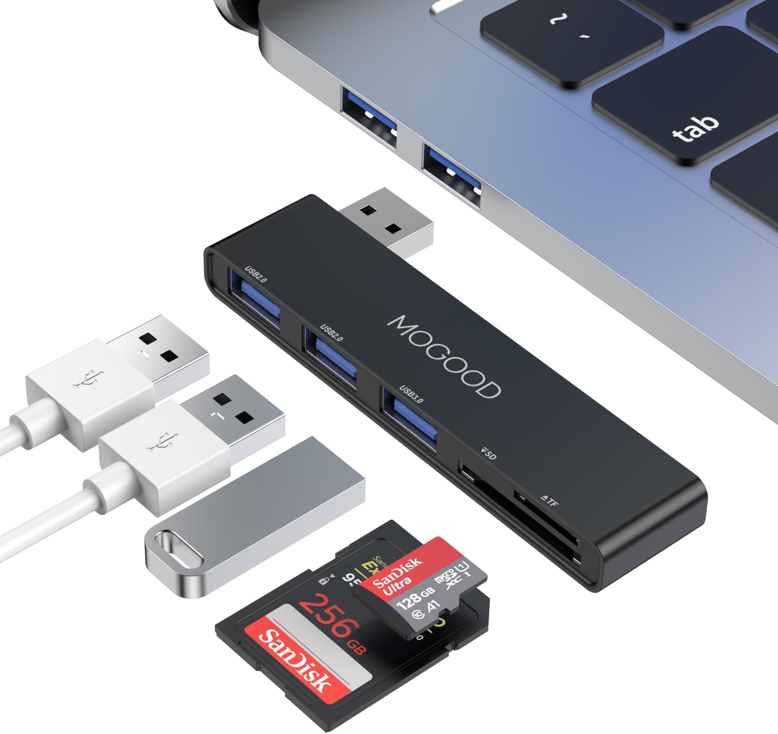 MOGOOD USB Hub, adattatore USB multiport, 5 in 1 USB con 1 × USB 3.0, 2 ...