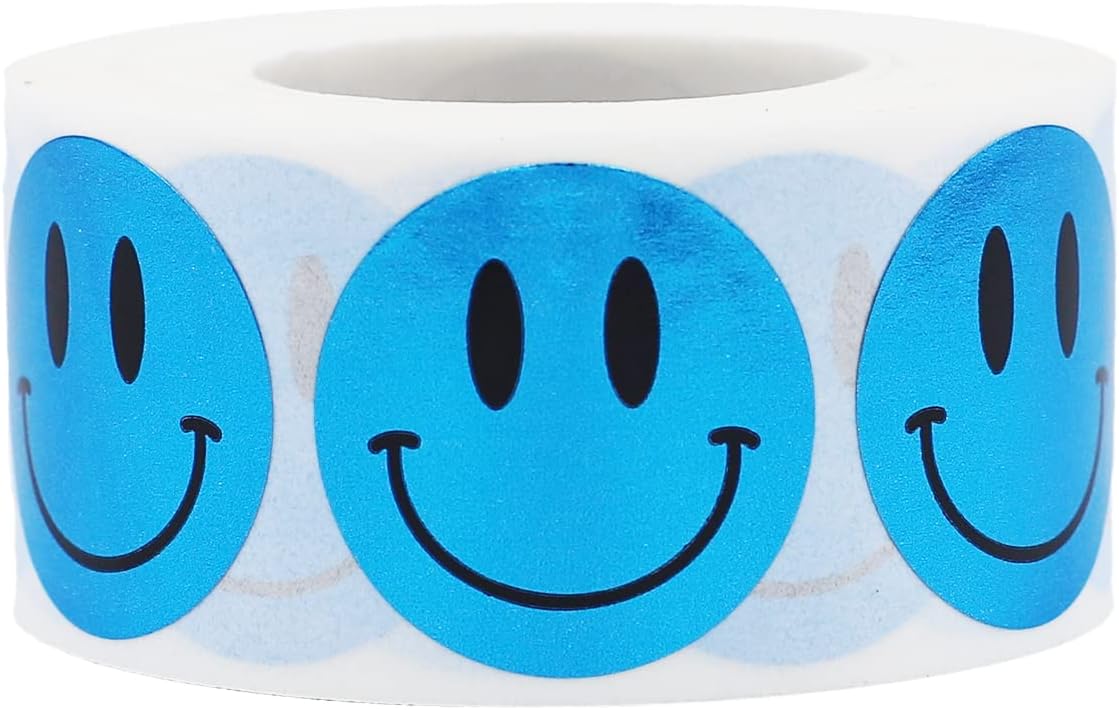Amazon.com : Happy Face Stickers Metallic Silver Happy Face Labels 1 ...