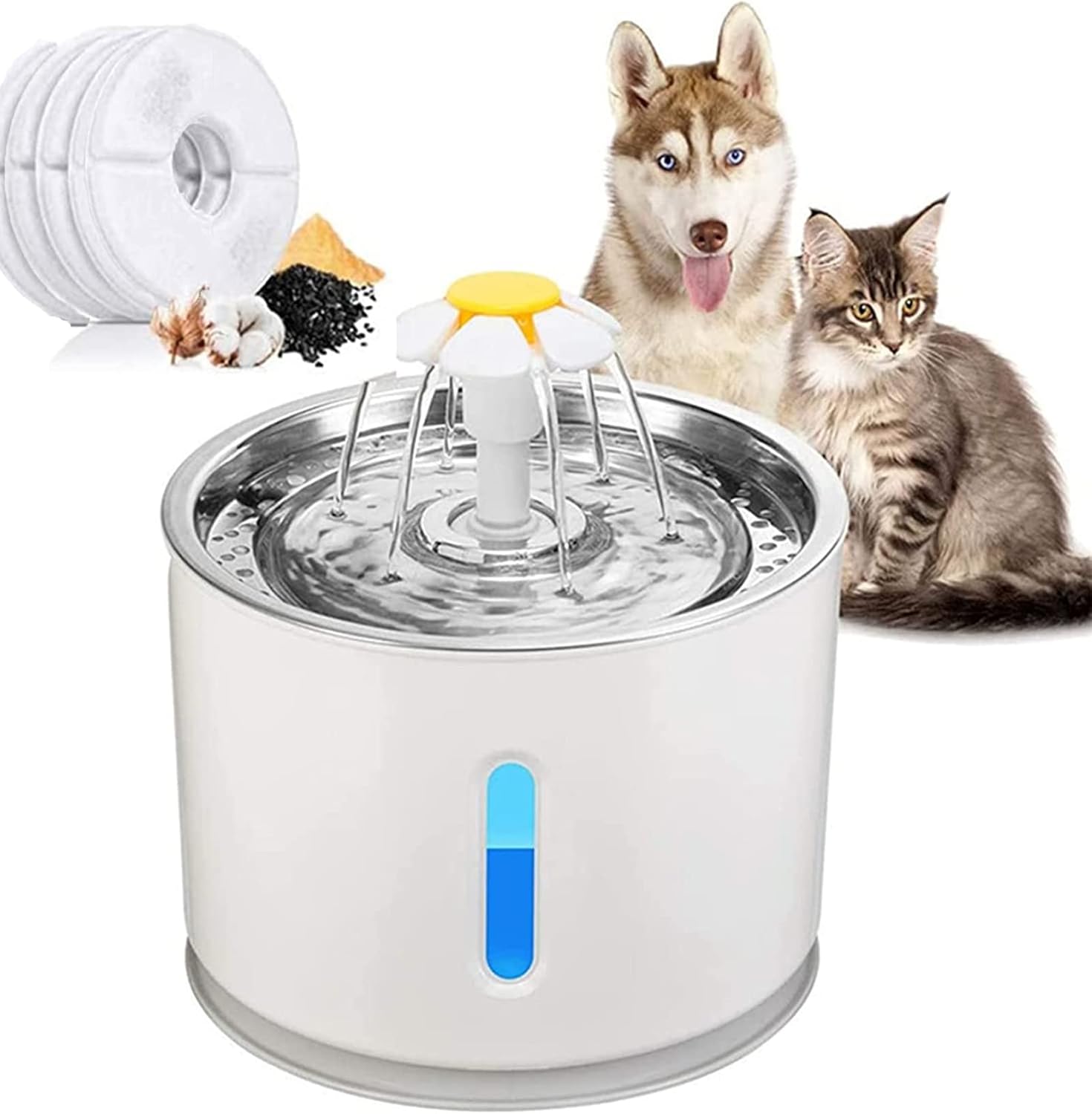 Cat Water Fountain, 80oz /2.4L Ultra Silent Cat Fountain with LED Night ...