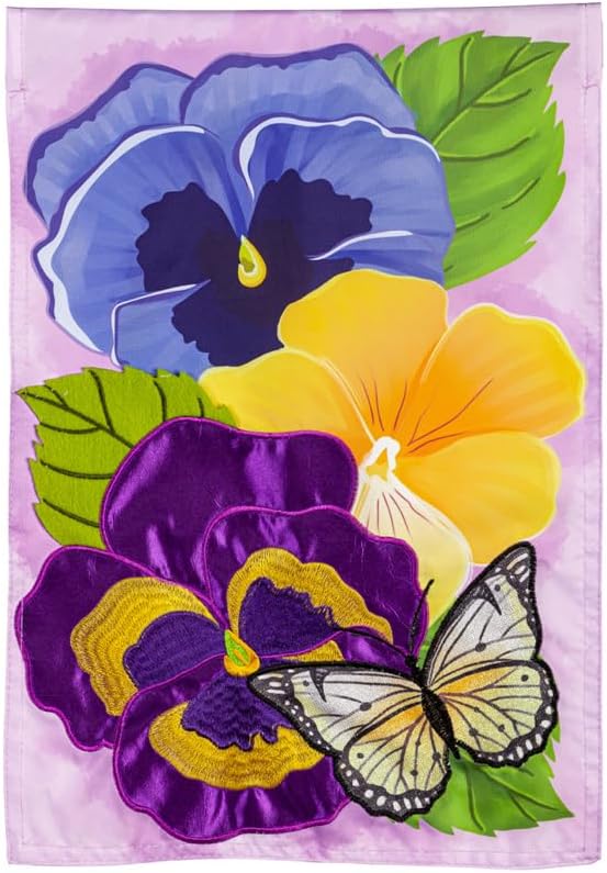Amazon.com : Evergreen Flag Pansy & Butterfly Spring Garden Flags 12x18 ...