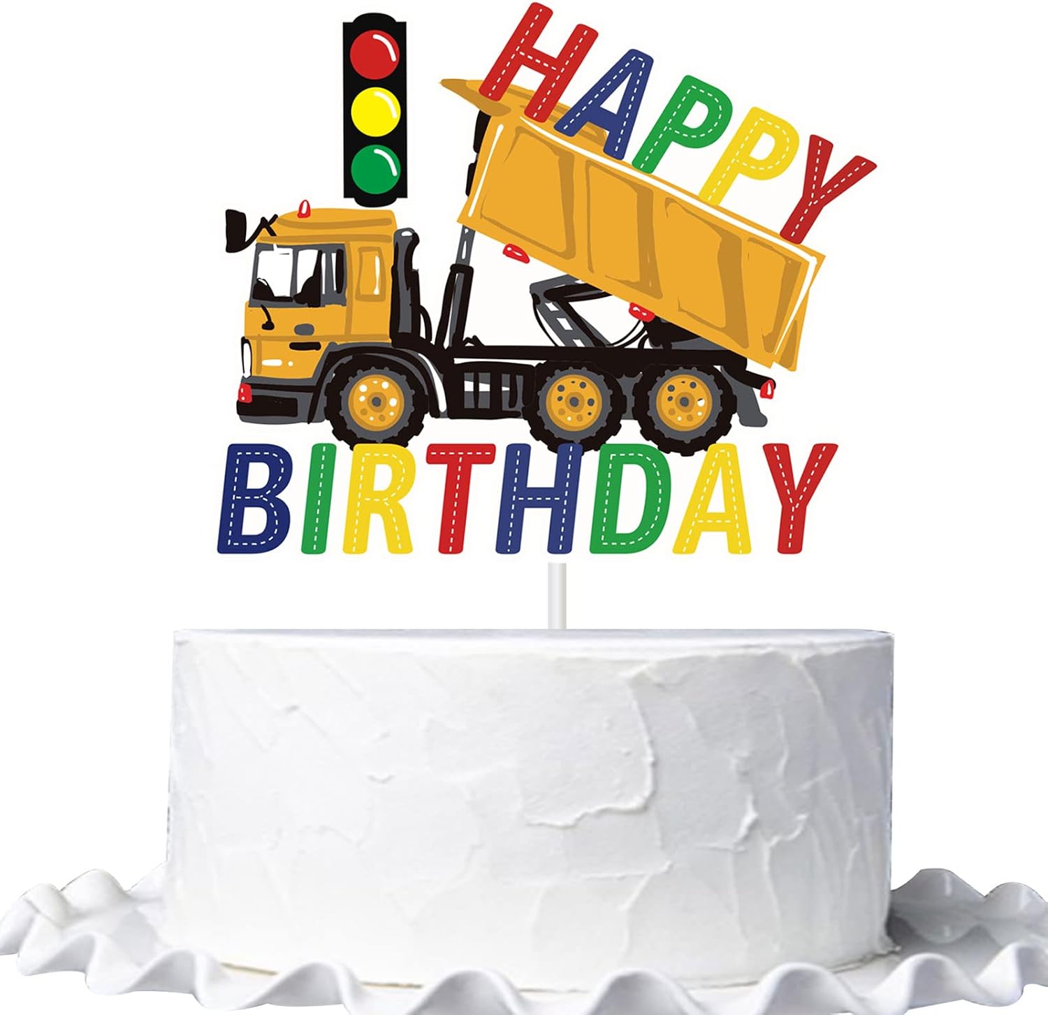 Amazon.com: Construction Truck Cake Topper, Colorful Happy Birthday ...