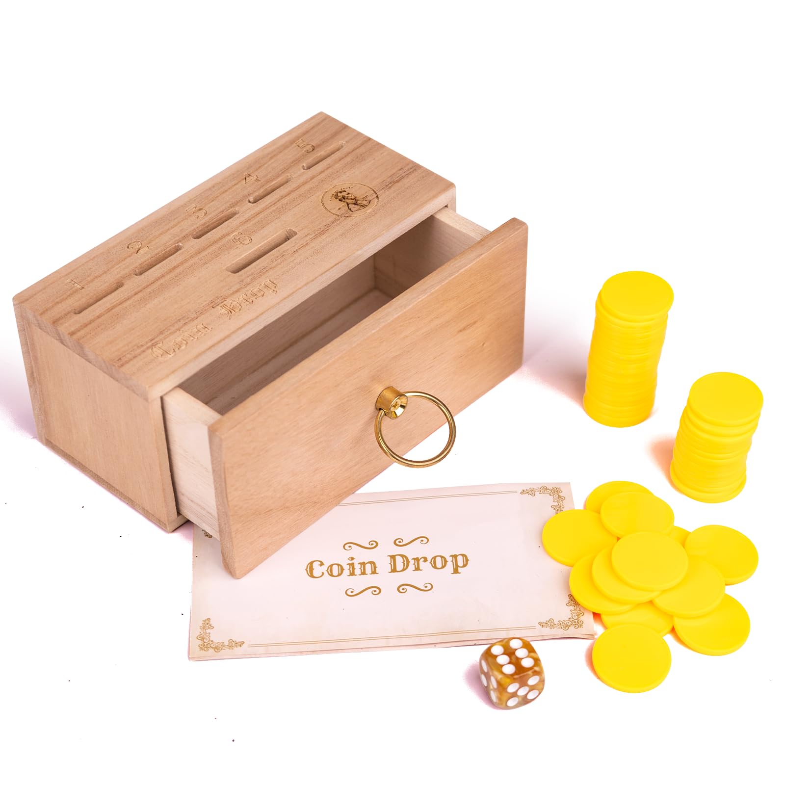 Amazon.com: Wooden Coin Drop Game,Drawer Design,Penny Game with Dice ...