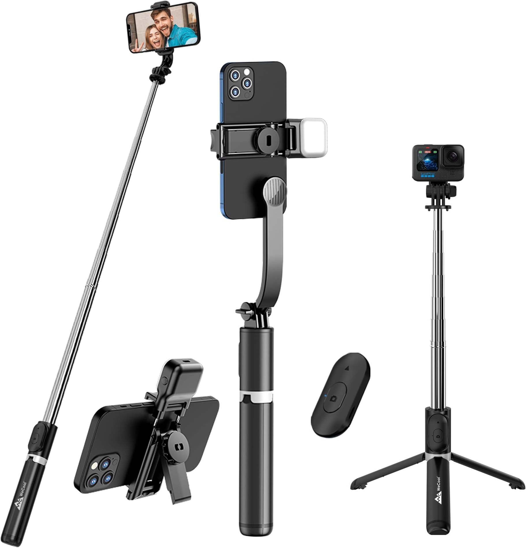 WeCool S2-L Selfie Stick with Light in 6 Shades(3 Colours & 2 Tones ...