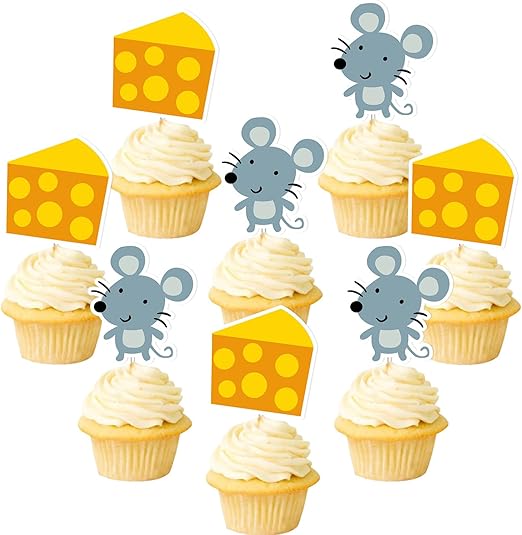 Amazon.com: 36Pcs Mouse and Cheese Cupcake Toppers Double Sided ...