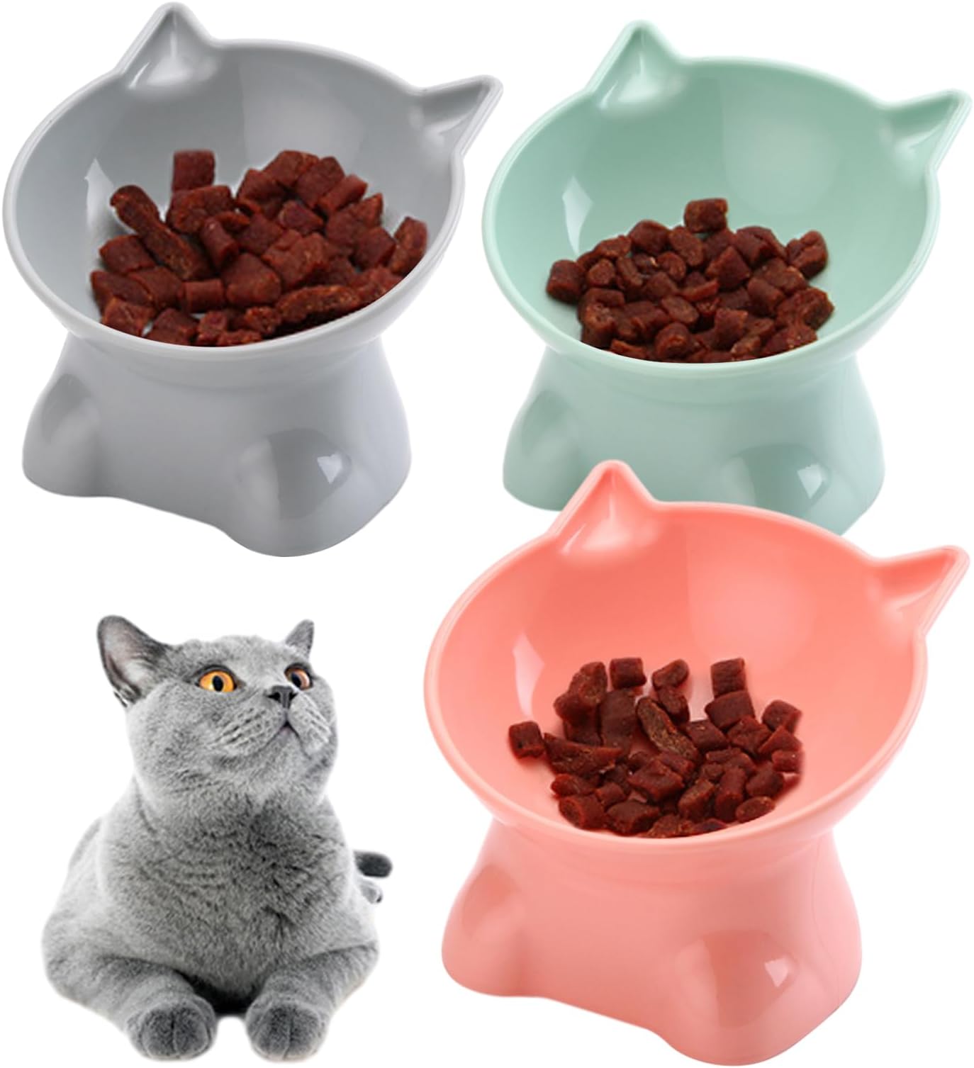 SLSON 3 Pack Cat Feeding Bowls, 8 Ounce Shallow Cat Water and Food Bowl ...