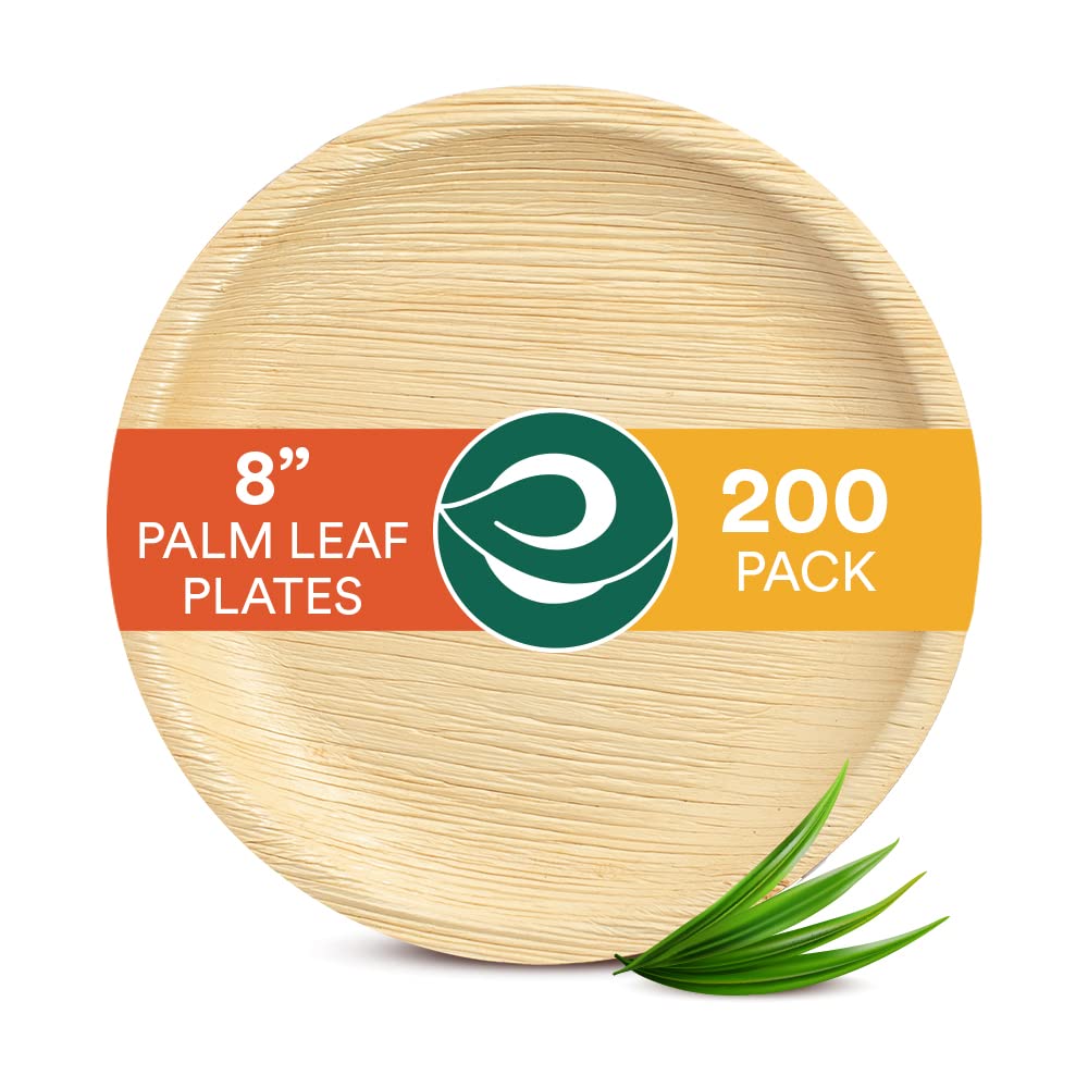 ECO SOUL 100% Compostable 8 Inch Round Palm Leaf Plates [200-Pack] I ...