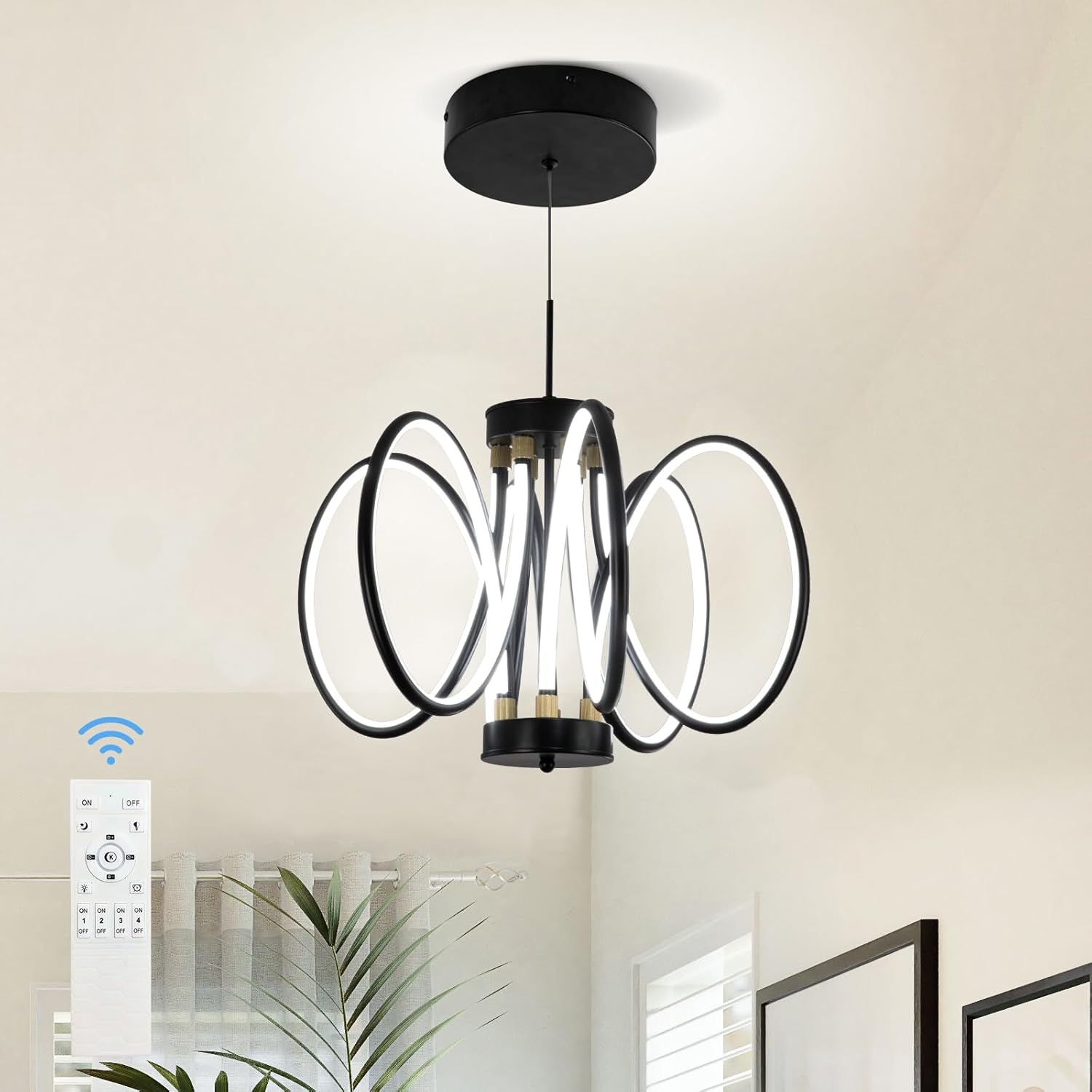 ADISUN LED Rings Chandelier with Remote Control, Dimmable and ...