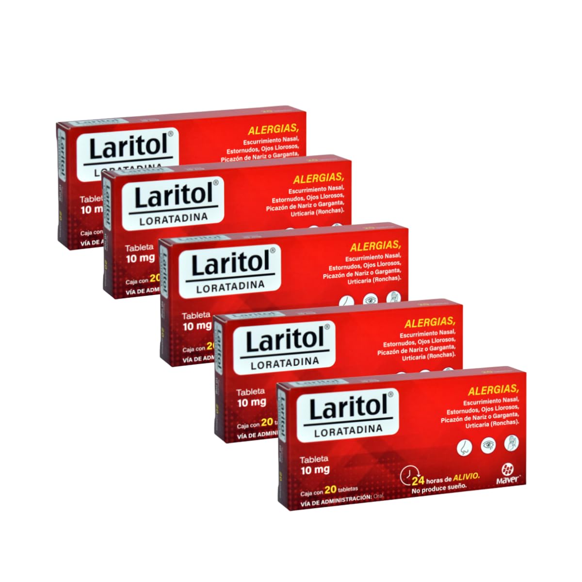 Loratadina 10 mg Pack de 5 cajas Laritol 100 Tabletas Maver ...