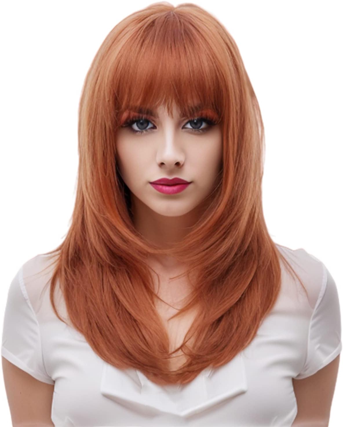 Amazon.com : Rugelyss Long Wavy Auburn Red Wigs for Women, Layered ...